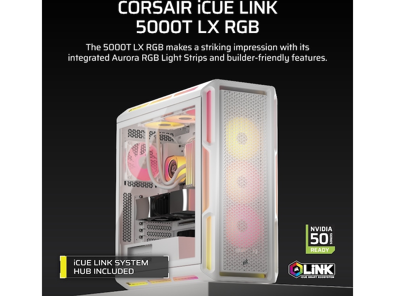 Corsair 5000T LX RGB Tempered Glass Mid Tower (hvit) - Midi tower ...
